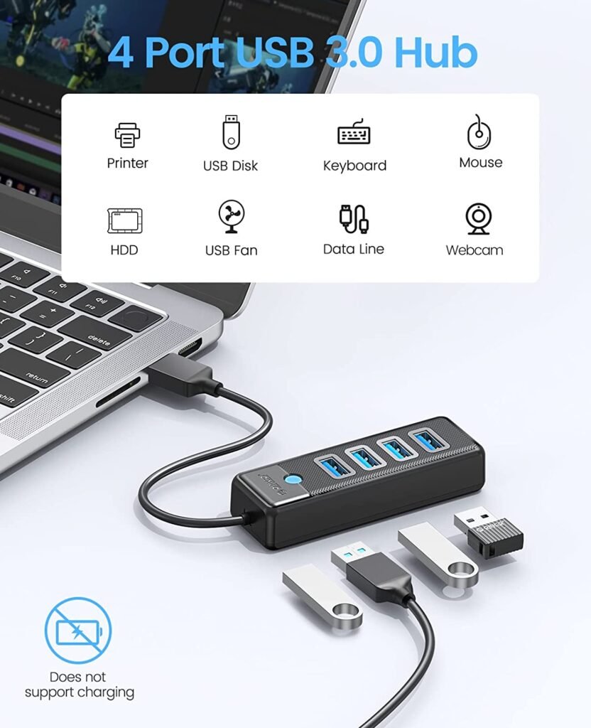 ORICO 4-Port USB HUB 3.0 5Gbps High-Speed Fast Data Transfer
