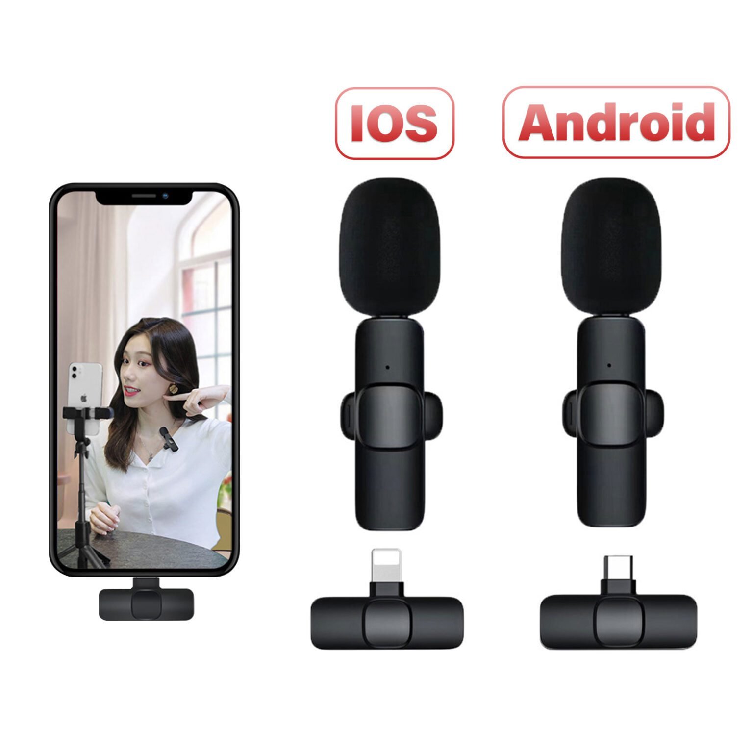 K11 2-in-1 Collar Wireless Microphone iPhone/Android & Type C Supported