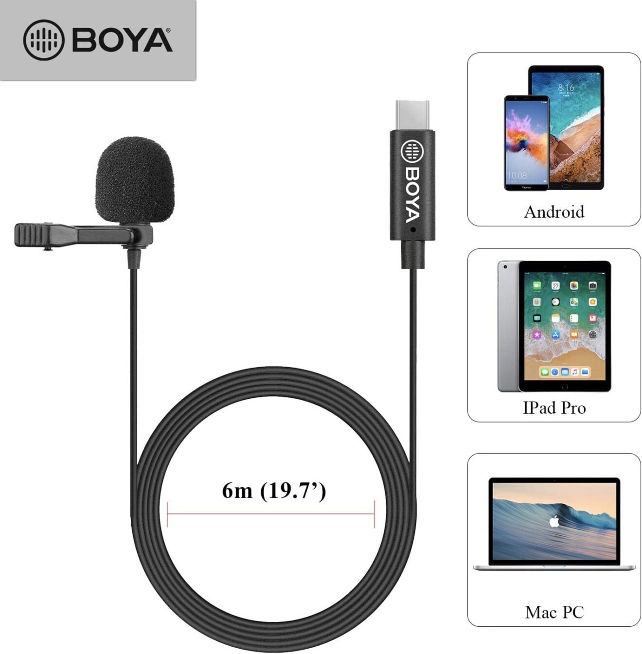 BOYA BY-M3 USB Type-C Clip-on Lavalier Lapel Microphone Omnidirectional Mic