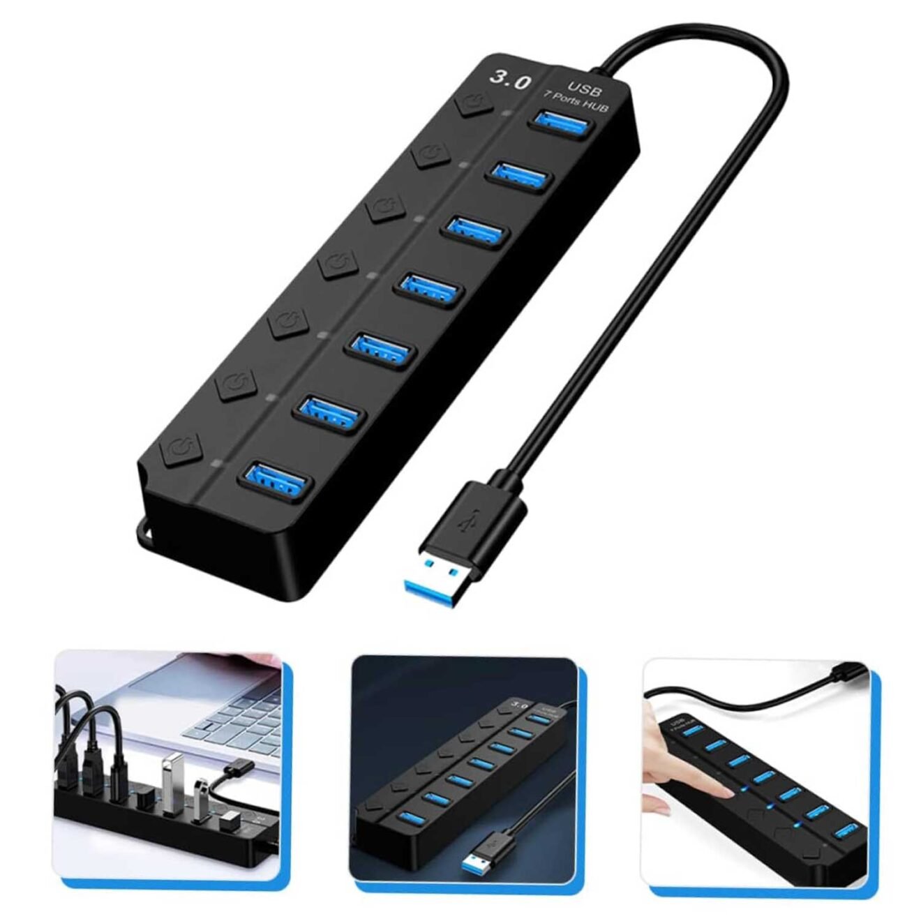 7-Port Expander USB 3.0 Hub with Independent Switch Plug & Play